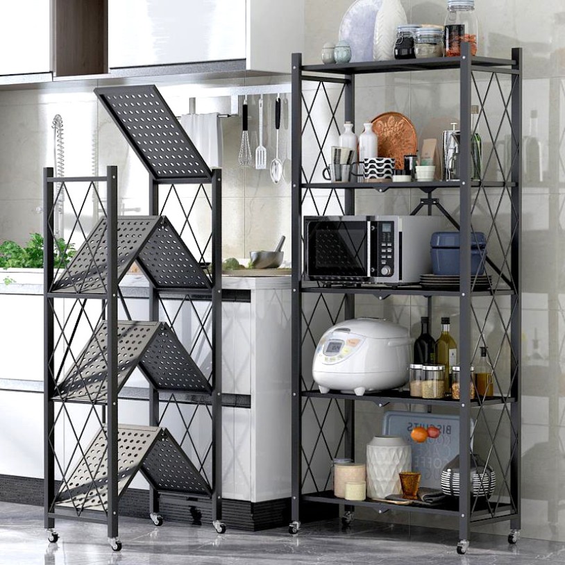 5 Tier Foldable Storage Rack With Wheel For Living Room Bedroom Kitchen ...