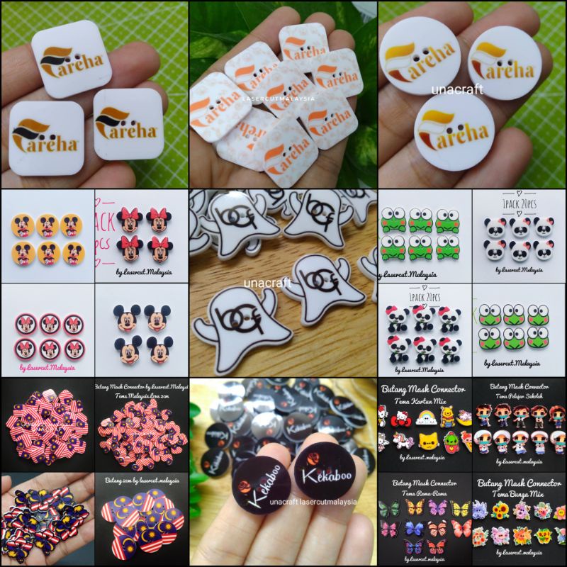 20pcs READY STOCK CUTE PRINTED ACRYLIC PLANAR DOODLE / BUTTON MASK ...