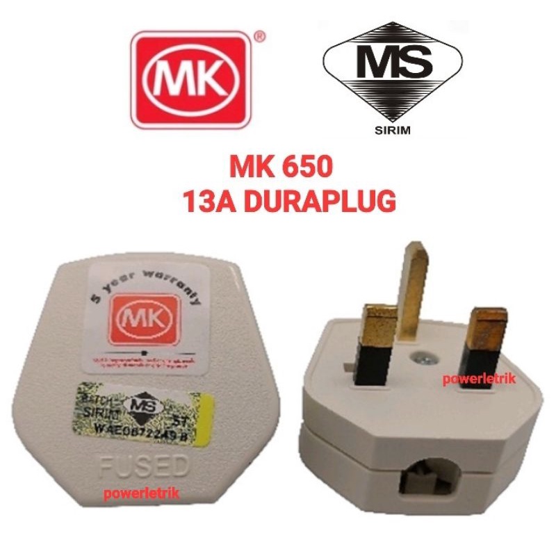 *READY STOCK* MK 650 -WHI (NYLON) DURAPLUG 13A FUSED PLUG TOP WITH SIRIM APPROVED | Shopee Malaysia
