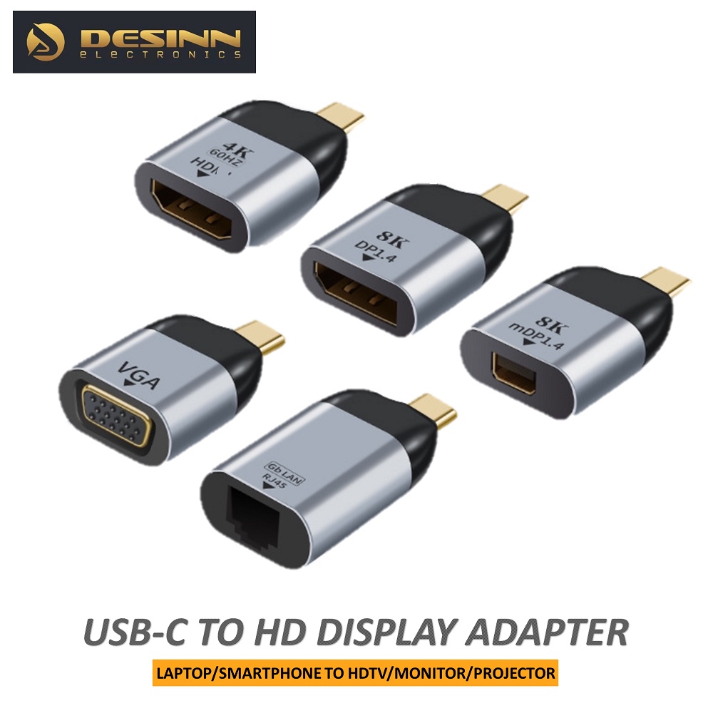 USB C to DisplayPort MiniDP VGA Adapter Portable TypeC 4K Converter ...