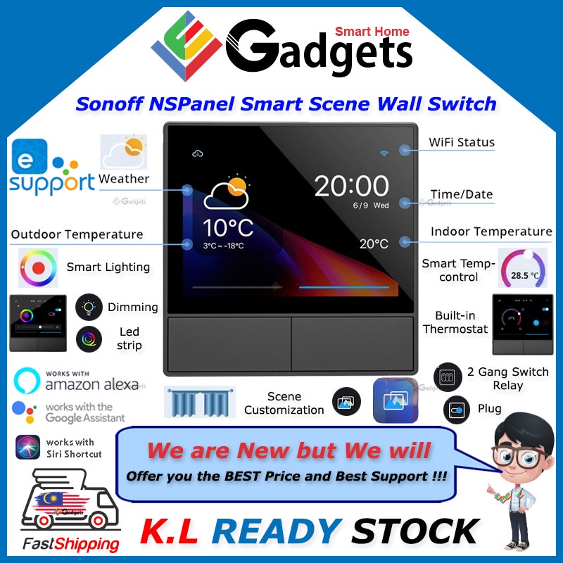 Sonoff NSPanel Smart Wall Wifi Switch (NEED NEUTRAL WIRE) Temperature Widgets works with Google ...
