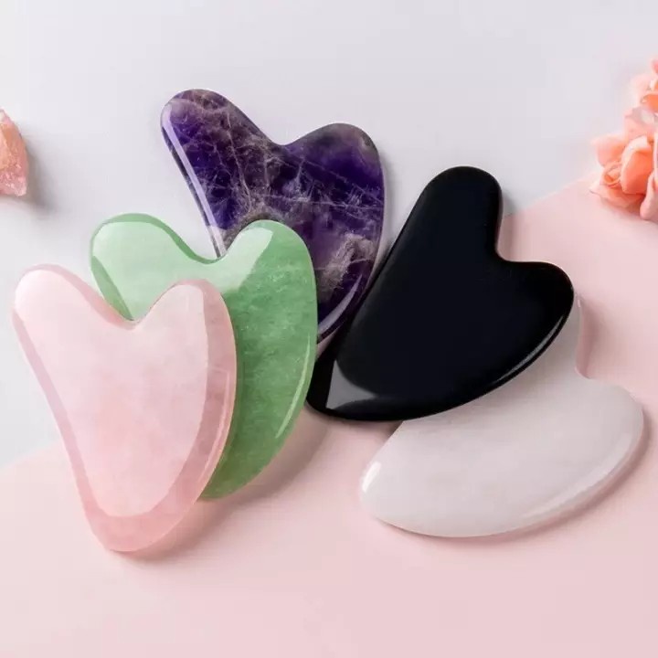 Heart-shaped Guasha Rose Quartz Jade Stone Scraper Face Massage Tools ...