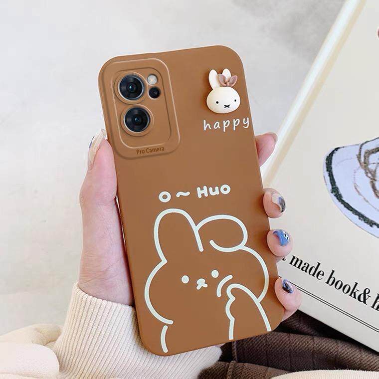 OPPO A78 A98 5G cute rabbit bear cartoon mini head brown soft case fon ...