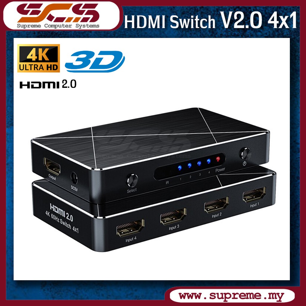 SGEYR HDMI 2.0 Switch Splitter 4 Port 4K HDMI Switcher 4 in 1 Out Metal HDMI Switches Selector ...
