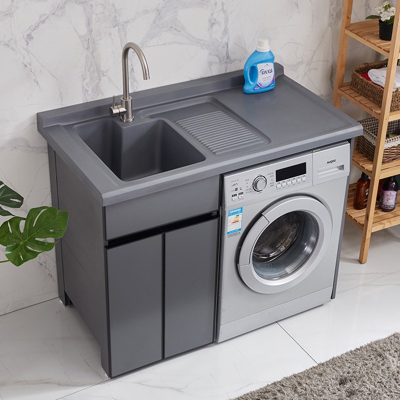 Aluminum Balcony Washing Machine Cabinet With Basin Quartz Waterproof ...
