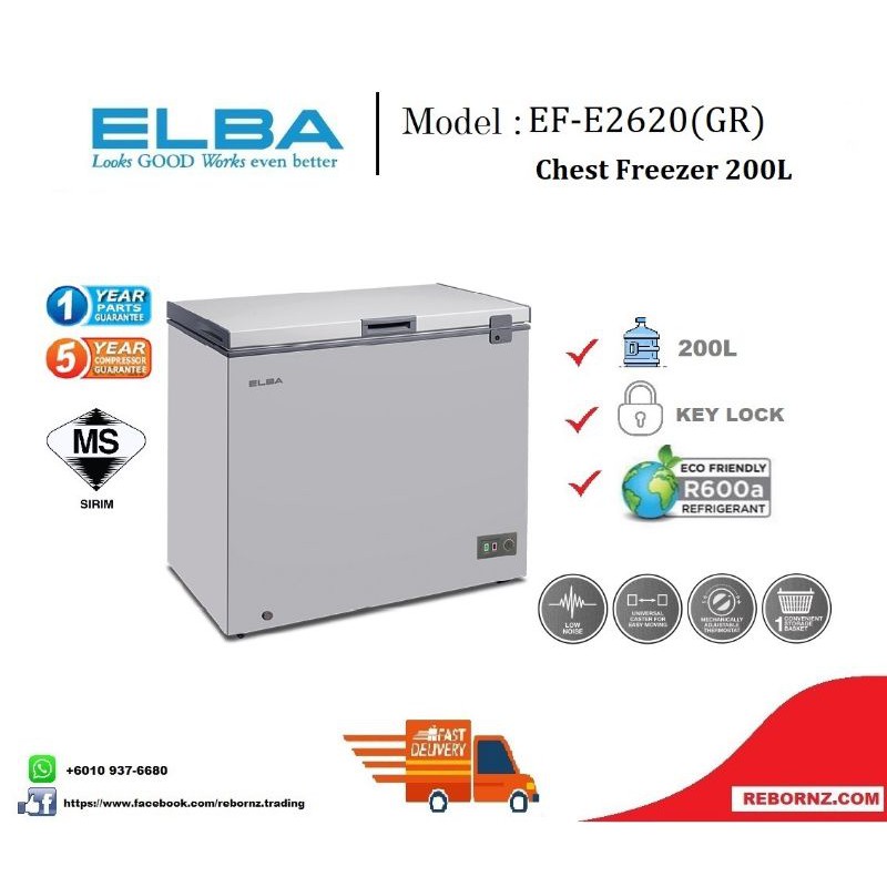Elba Chest Freezer 260L EF-E2620(GR) | Shopee Malaysia