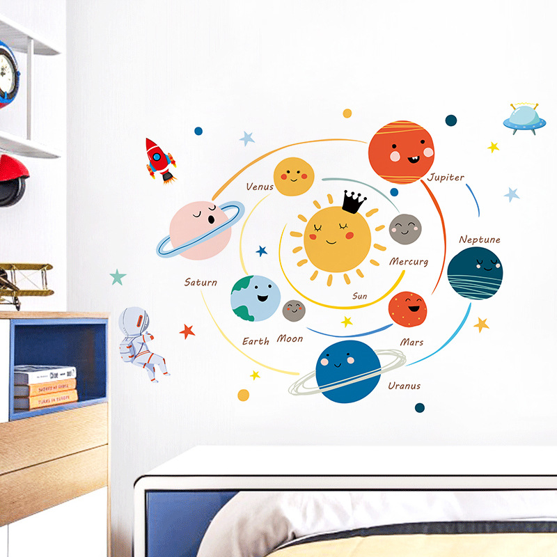 Cartoon Hand-painted Solar System Wall StickersKindergartenChildren's ...