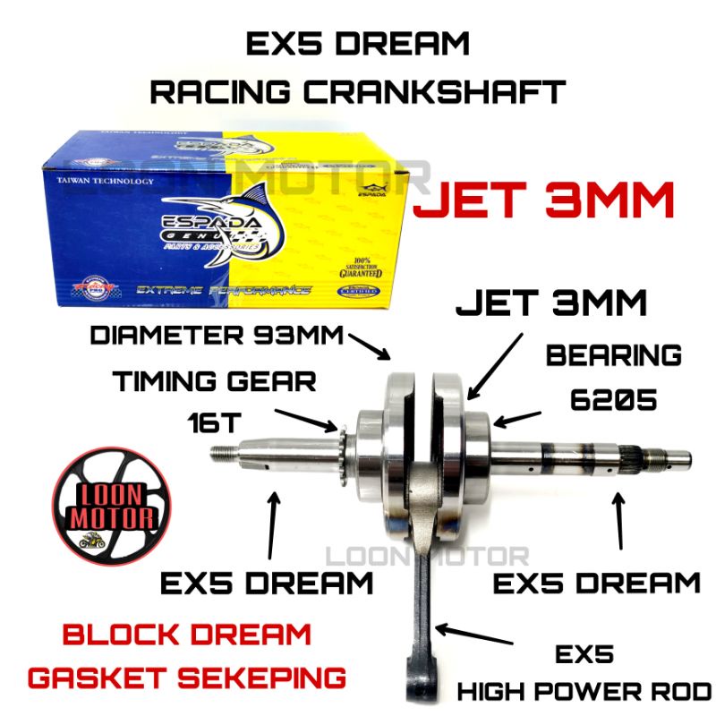 EX5 DREAM RACING CRANKSHAFT JET 3MM - ESPADA RACING | Shopee Malaysia