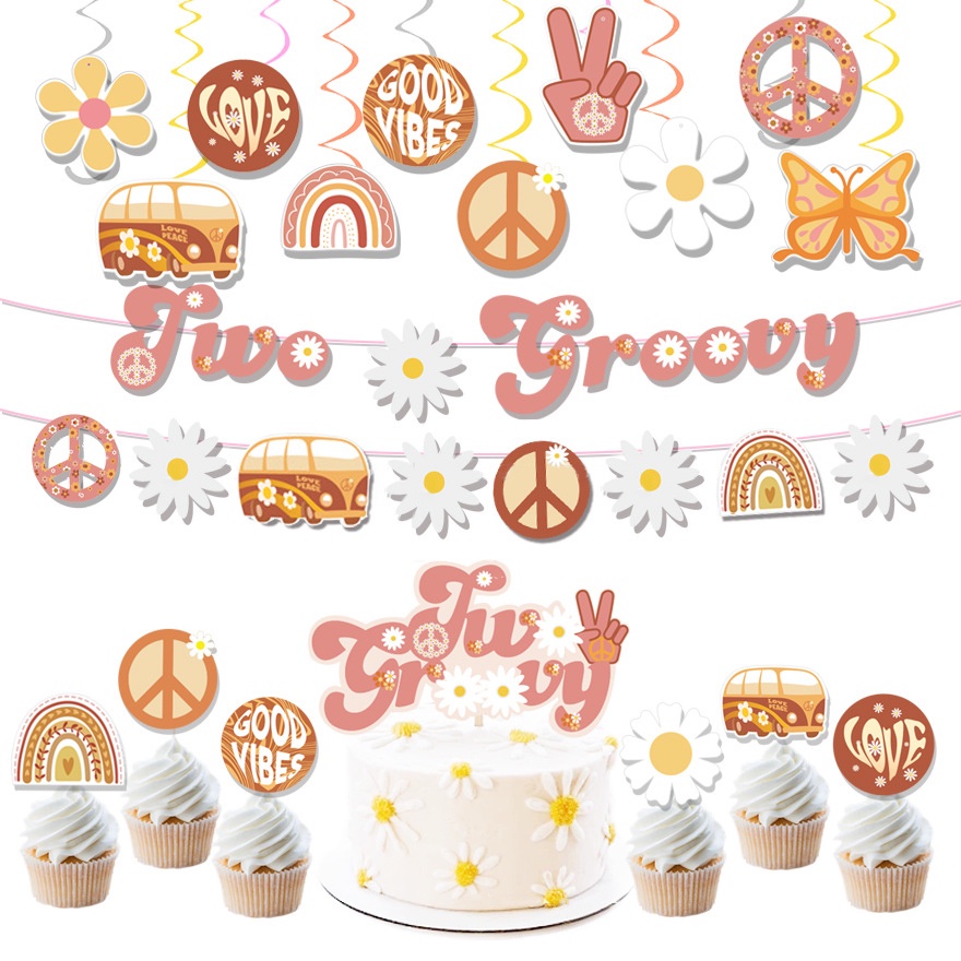 FANGLELAND Hippie Groovy Themed Boho Two Groovy Pull Flag Daisy Rainbow ...