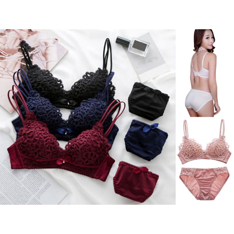 Sexy Lace Bra Set Adjustable Embroidery Bra + Panties Set 26. | Shopee Malaysia