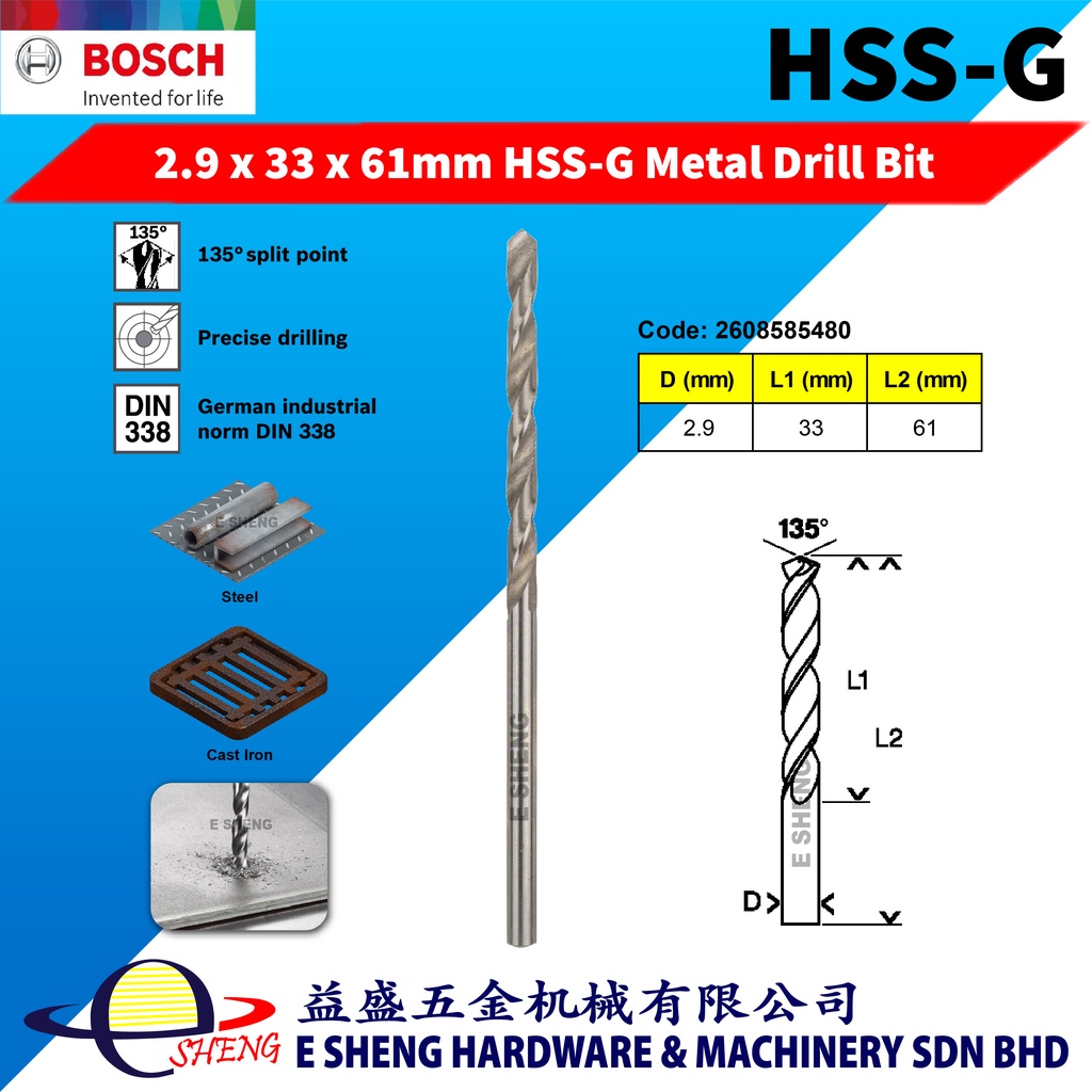 Bosch 1 pcs 1mm - 6.4mm HSS-G Metal Drill Bit / HSS Twist Drill Bit Ground For Rotary Drills ...
