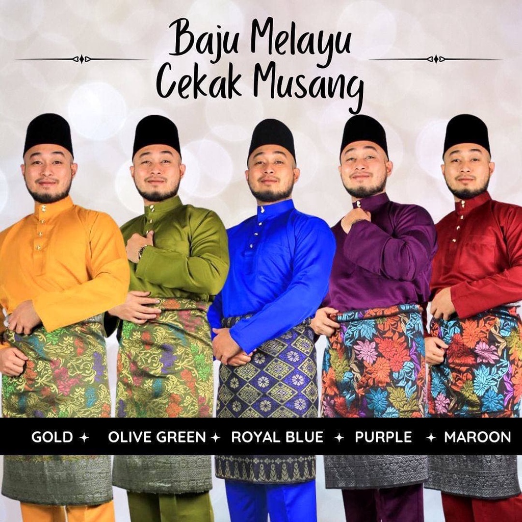 ZALISA BAJU MELAYU DEWASA CEKAK MUSANG BERPESAK (GOLD MUSTARD, OLIVE ...
