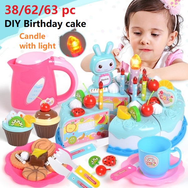(With Light 62 | 63 | 38 pc) Kids DIY Birthday Cake Pretend Play Set ...