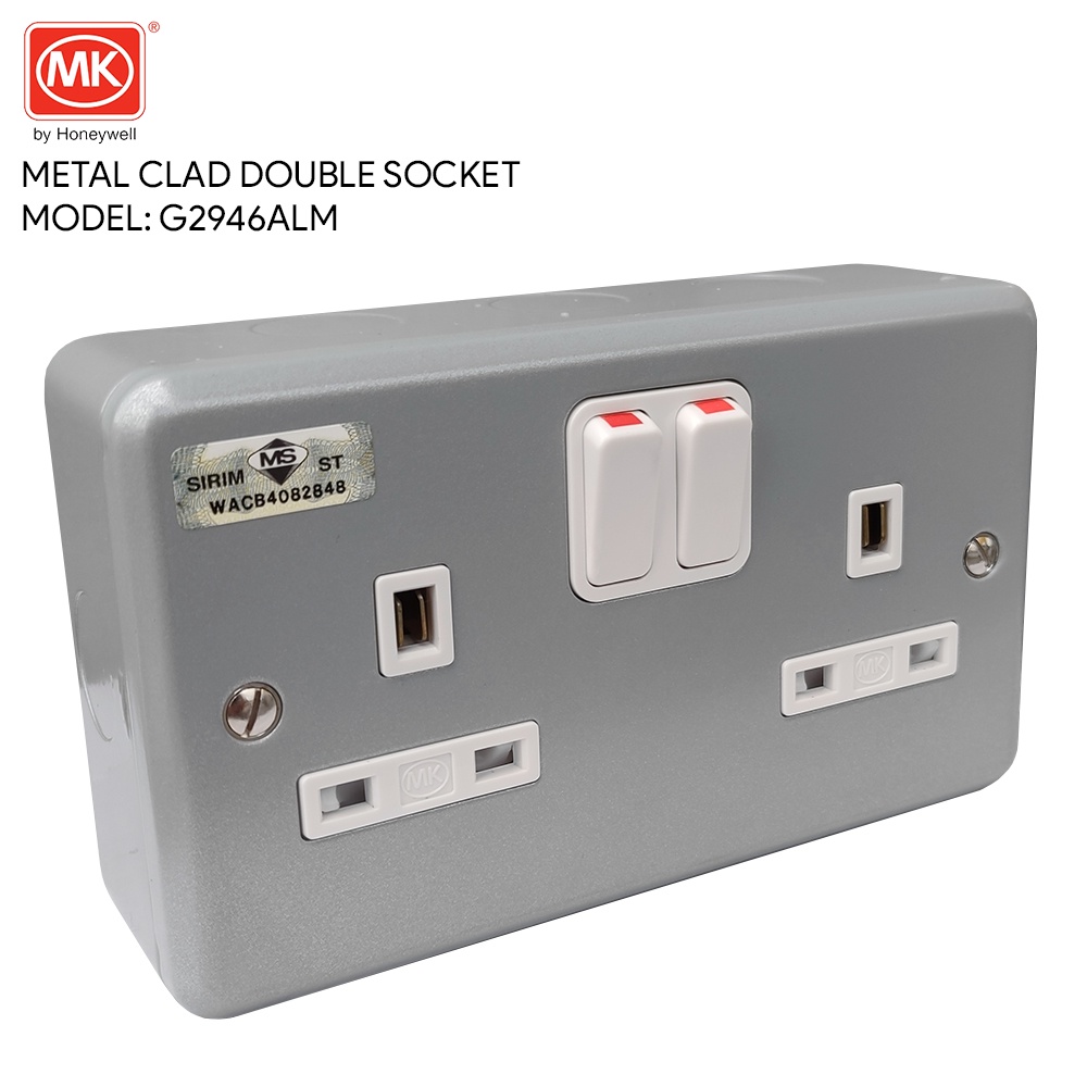 MK 2946 13AMP 3 Pin 2 Gang Metal Clad Switch Socket Outlet With SIRIM APPOVED | Shopee Malaysia