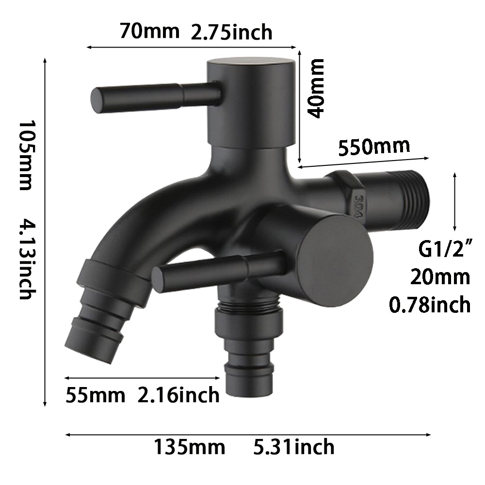 304 Double Tap Multifunctional Stainless Steel Two Way Tap - Black ...