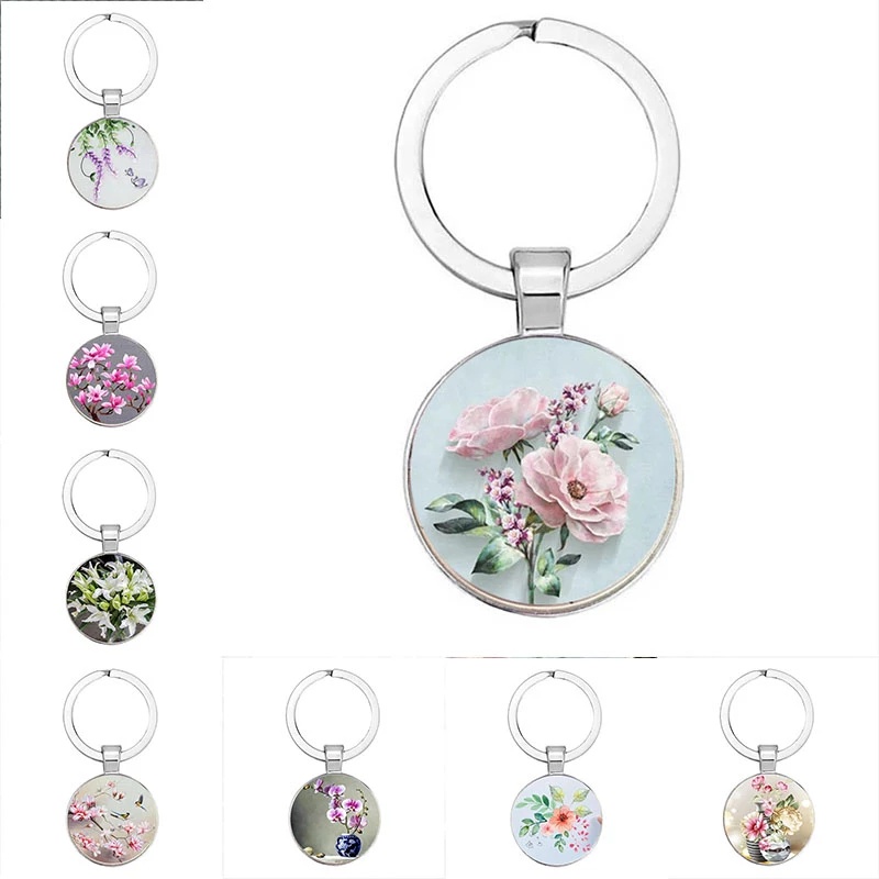 Daisy Rose Sakura Simple Style Keychain Glass Cabochon Jewelry Lily ...