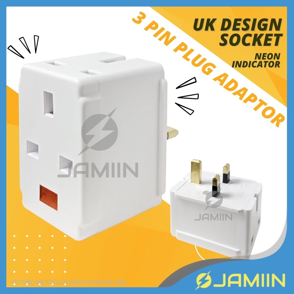 GB 3 Way 13A 3 pin Plug Adaptor Extension Socket with Light Indicator ...