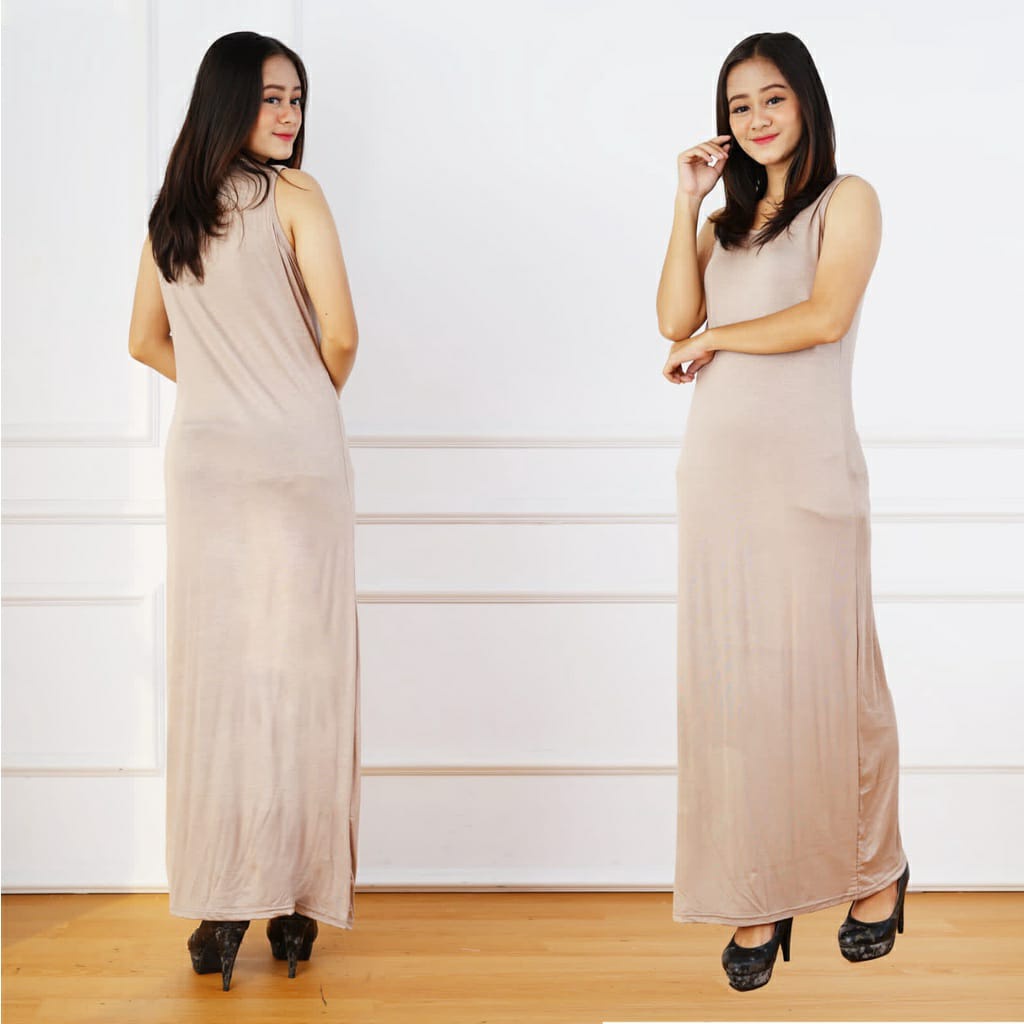 Long Inner Baju Dress Legan Xde Jubah Inner Dress Sleeve Less Kain ...