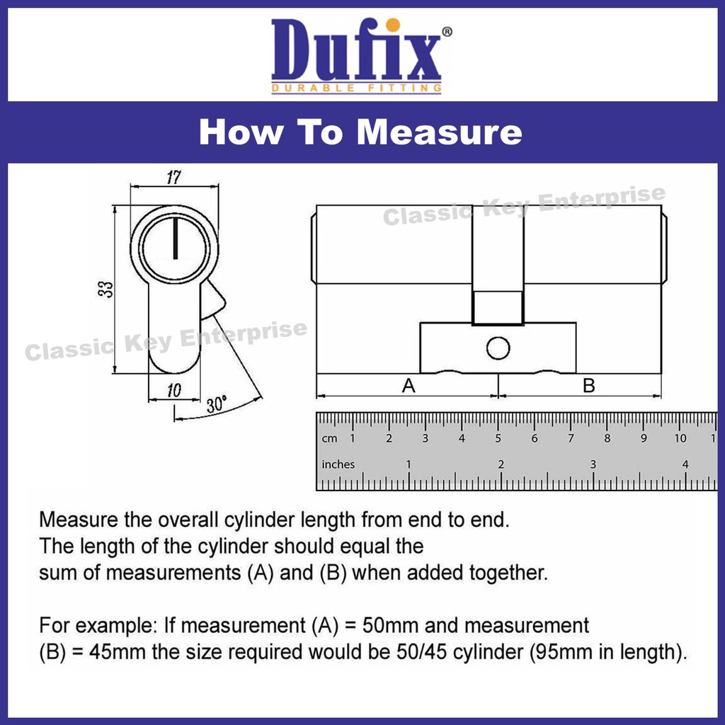 Dufix Single / Double Profile Cylinder - 60mm/ 70mm Key and Thumbturn ...