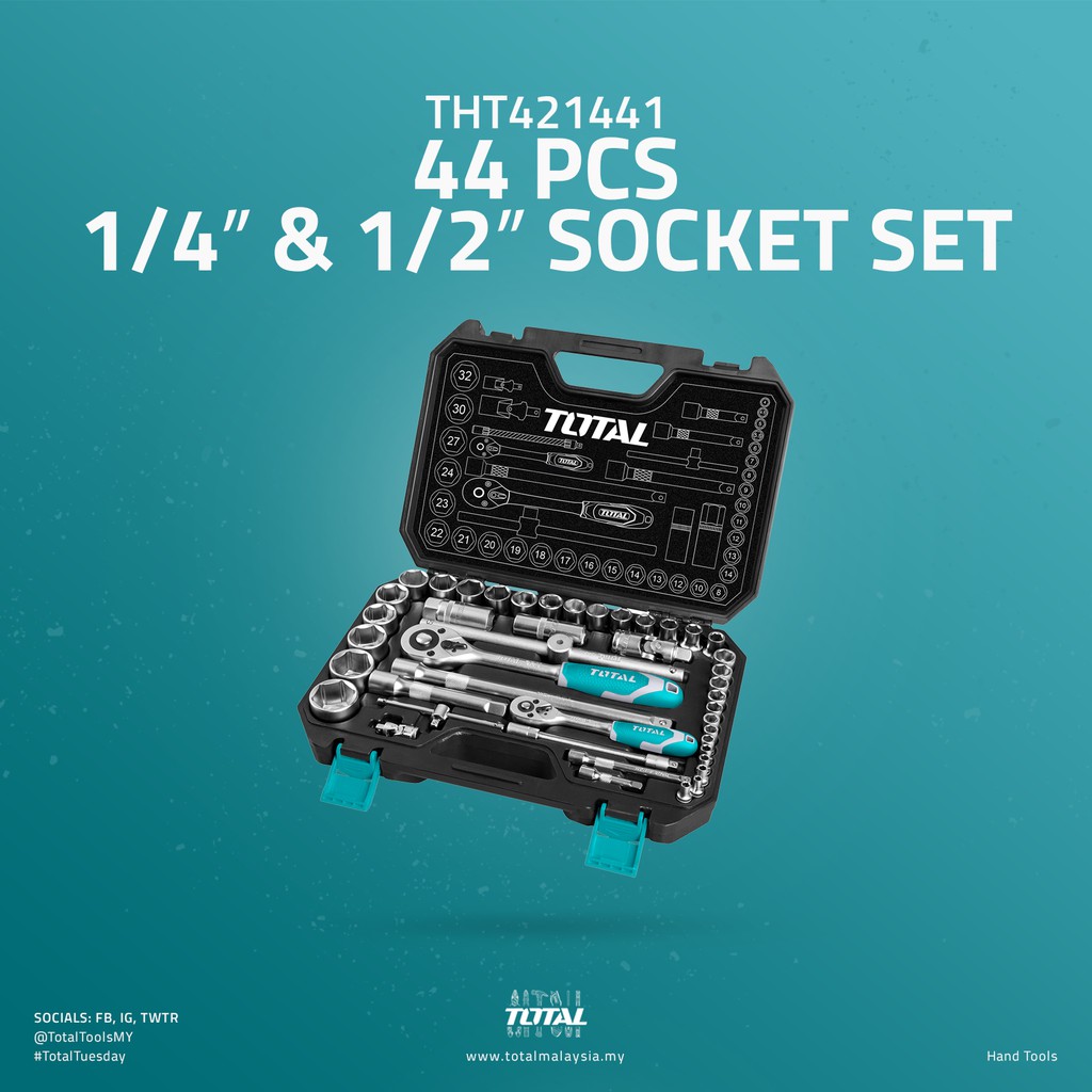 TOTAL Socket Set (1/4"/1/2"/44 Pcs) THT421441 | Shopee Malaysia