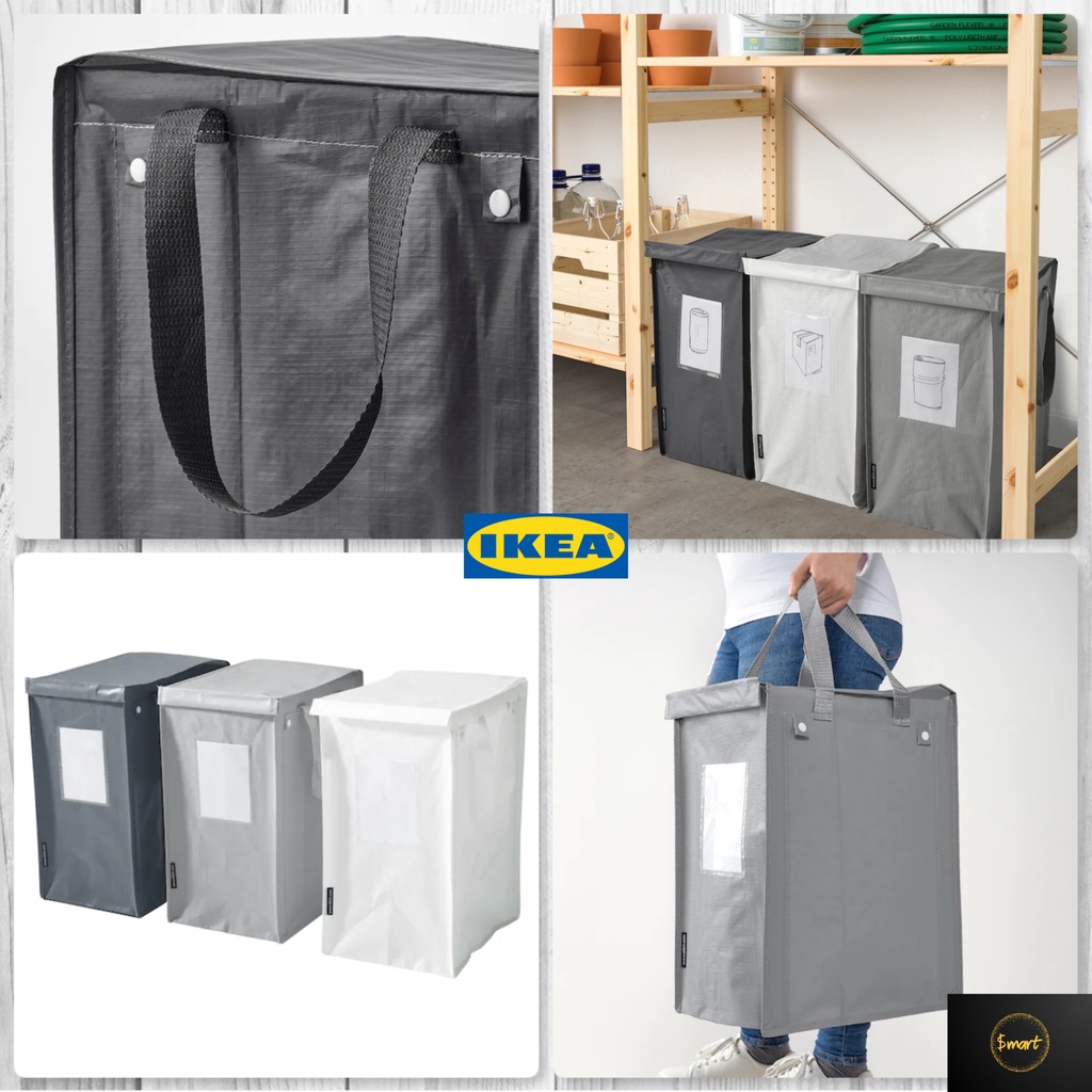 DIMPA [3 PIECES] WASTE SORTING BAG WHITE/DARK GREY/LIGHT GREY 22x35x45 ...