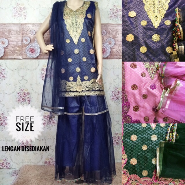 JAMAWAR SHARARA SALWAR QAMEEZ SONGKET BAJU PUNJABI SUIT READY MADE ...