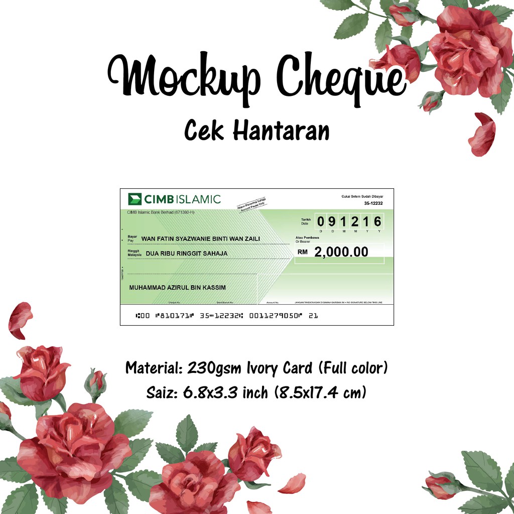 CEK HANTARAN | MOCKUP CEK | MOCKUP CHEQUE | CEK HANTARAN MURAH ...