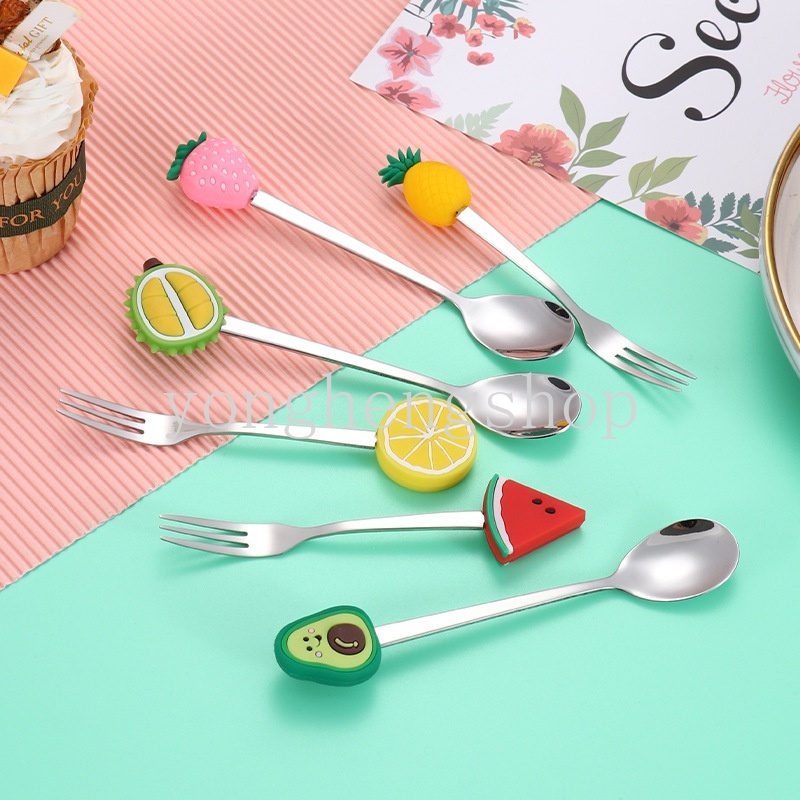Creative Cute Fruit Shaped Stainless Steel Spoon Fork Milk Coffee ...
