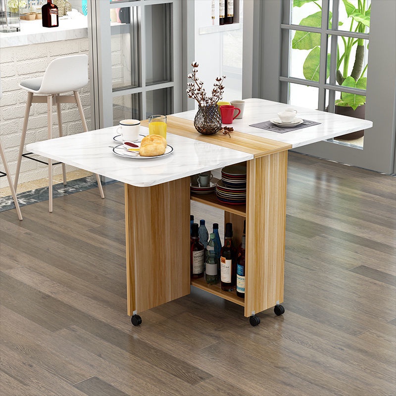 Folding storage dining table with wheels retractable rectangular table ...