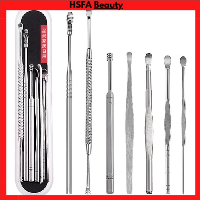Pengorek Telinga Besi 7pcs set Earpick Curette Ear Wax Remover Cleaning ...