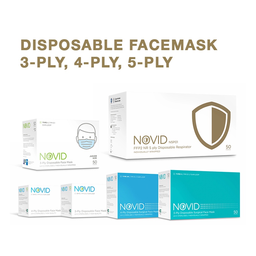 Novid 3ply / 4ply / 5ply Face Mask / 50PCS per Box / Individually ...