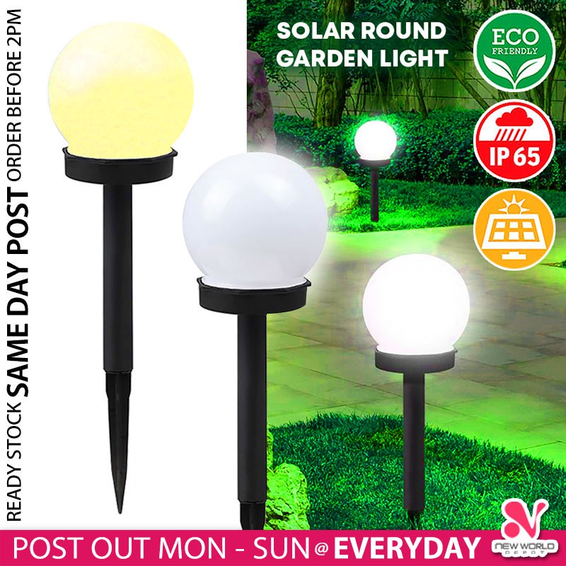 𝟮 𝗣𝗖𝗦 》 Solar Panel LED Round Ball Light Garden Outdoor Pathway ...