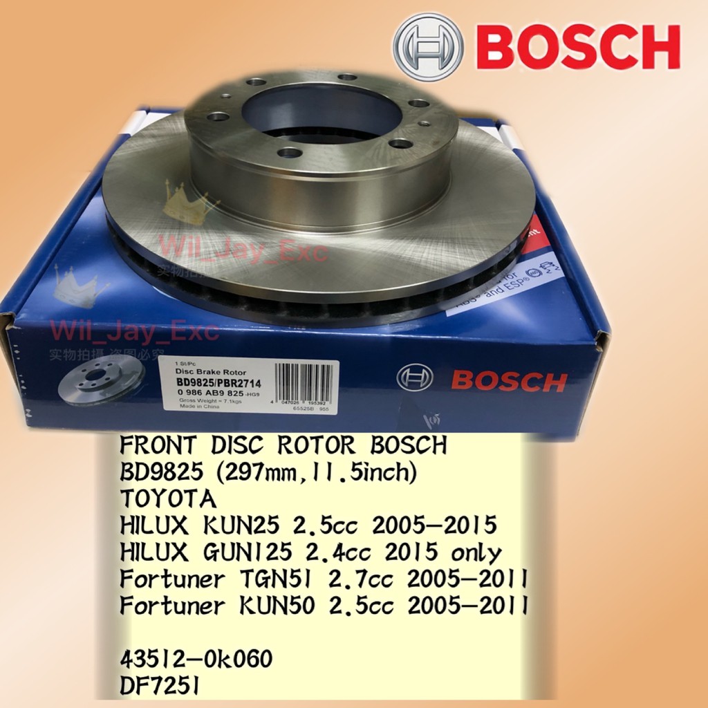TOYOTA HILUX (2PCS) BD 9825 BOSCH FRONT DISC BRAKE ROTOR 1PAIR 297MM/11 ...