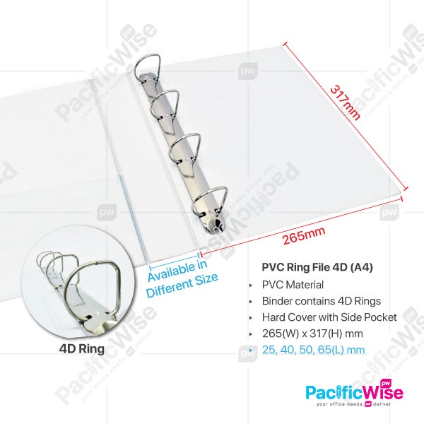 PVC 2D White Ring File A4 File /3D/4D Ring Binder/Fail Cincin PVC/25mm/40mm/50mm/65mm/80mm-1Pc ...