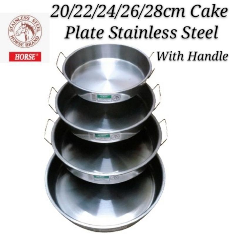 HORSE Brand Stainless Steel Cake Plate With Handle 20/22/24/26/28cm ...