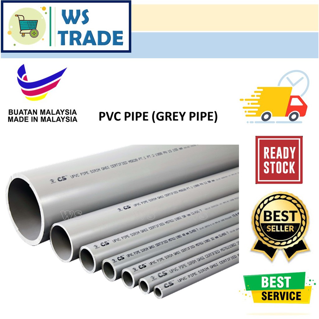 **1 Meter** PVC Pipe (Grey) for water piping @ Class "D" (PN12) / Class ...