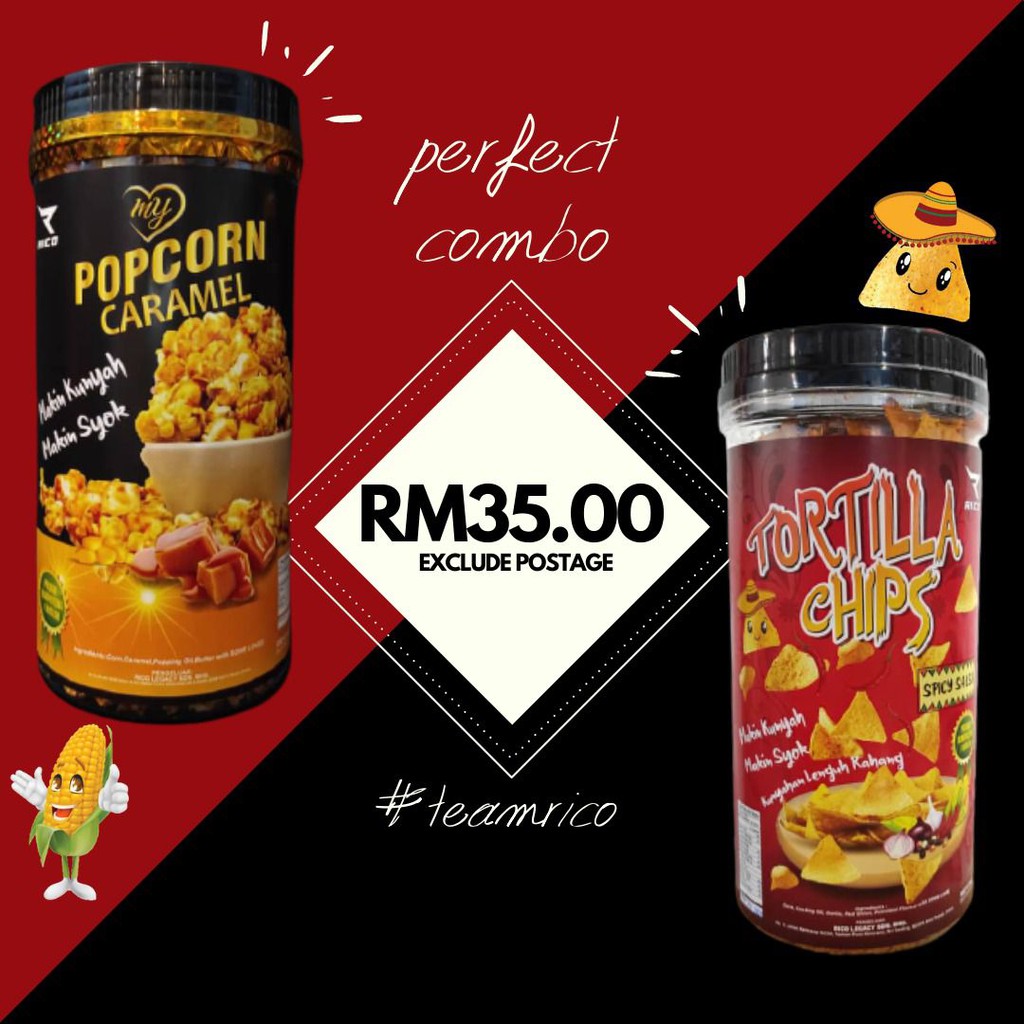 POPCORN CARAMEL and TORTILLA CHIPS snacks BY RICO Bertih Jagung PRODUK ...
