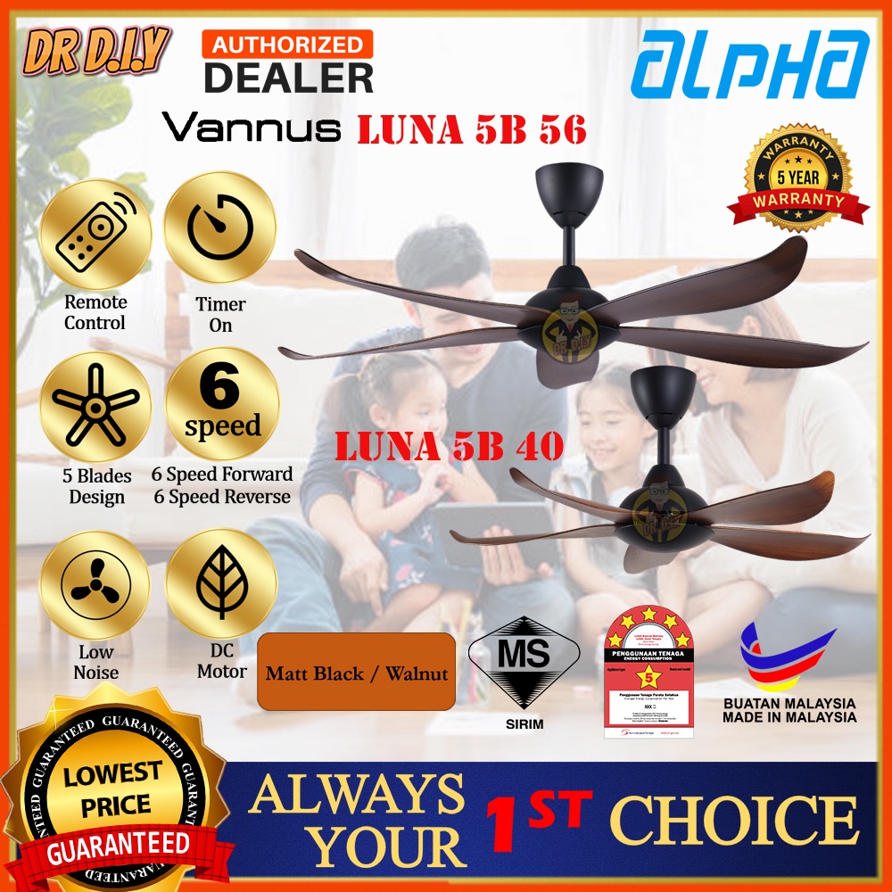 [FREE SHIP] ALPHA VANNUS LUNA CEILING FAN 5B/40" 5B/56'' DC MOTOR KIPAS ...