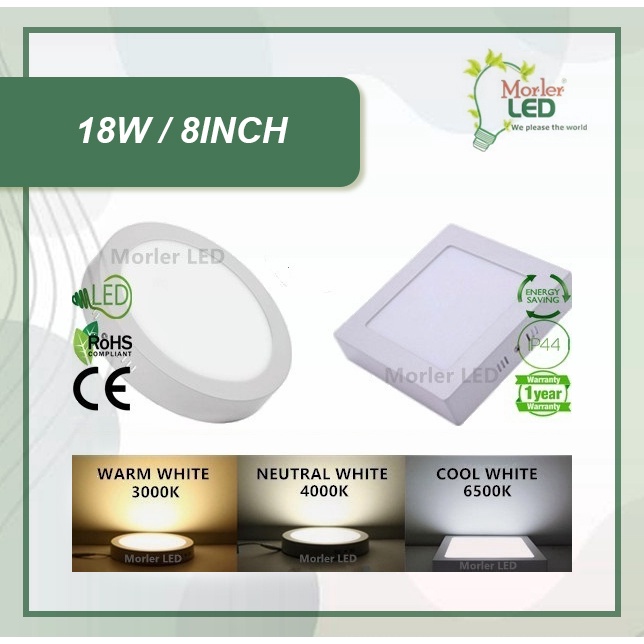 18W 8 Inch LED Surface Mounted Round / Square Panel Ceiling Light x1 ...