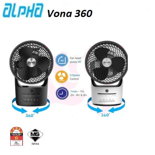 Alpha VONA Table Fan (360 Air Circulator, BLACK/WHITE) | Shopee Malaysia