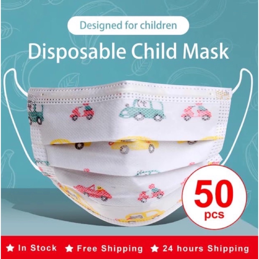 50pcs Disposable Kids Face Mask Children 3-Ply Filter Dust Breathable ...