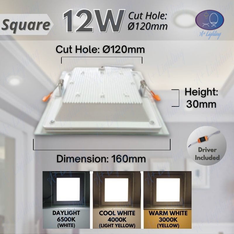 [2 Year Warranty] 6" 18W/4" 12W GLASS LED DOWNLIGHT PANEL LIGHT PLASTER ...