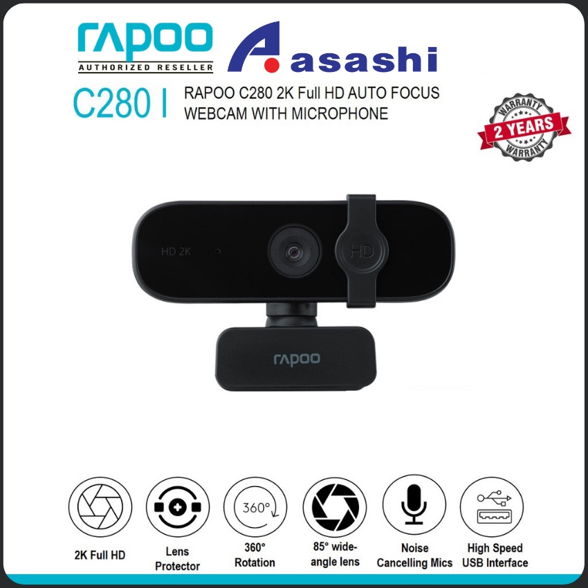 Rapoo C280 2K Full HD Auto Focus Webcam With Built In Mic Rotate Freely ...