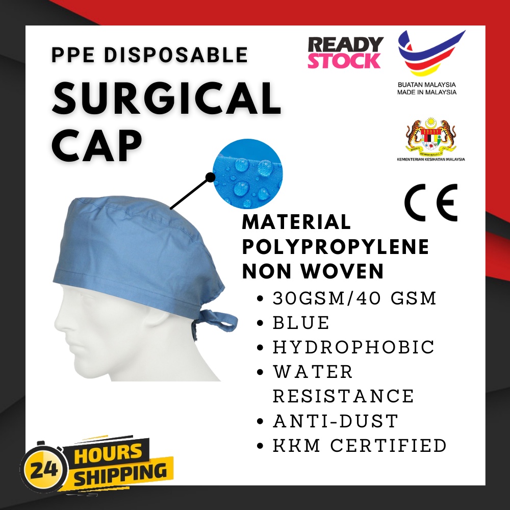 (MADE IN MALAYSIA)PPE Disposable Surgical Cap with Tie (42gsm) | Shopee ...