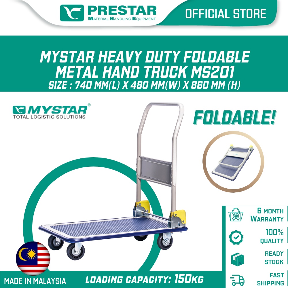 🇲🇾 MYSTAR MS201 Metal Heavy Duty Foldable Hand Truck Trolley 150KG ...