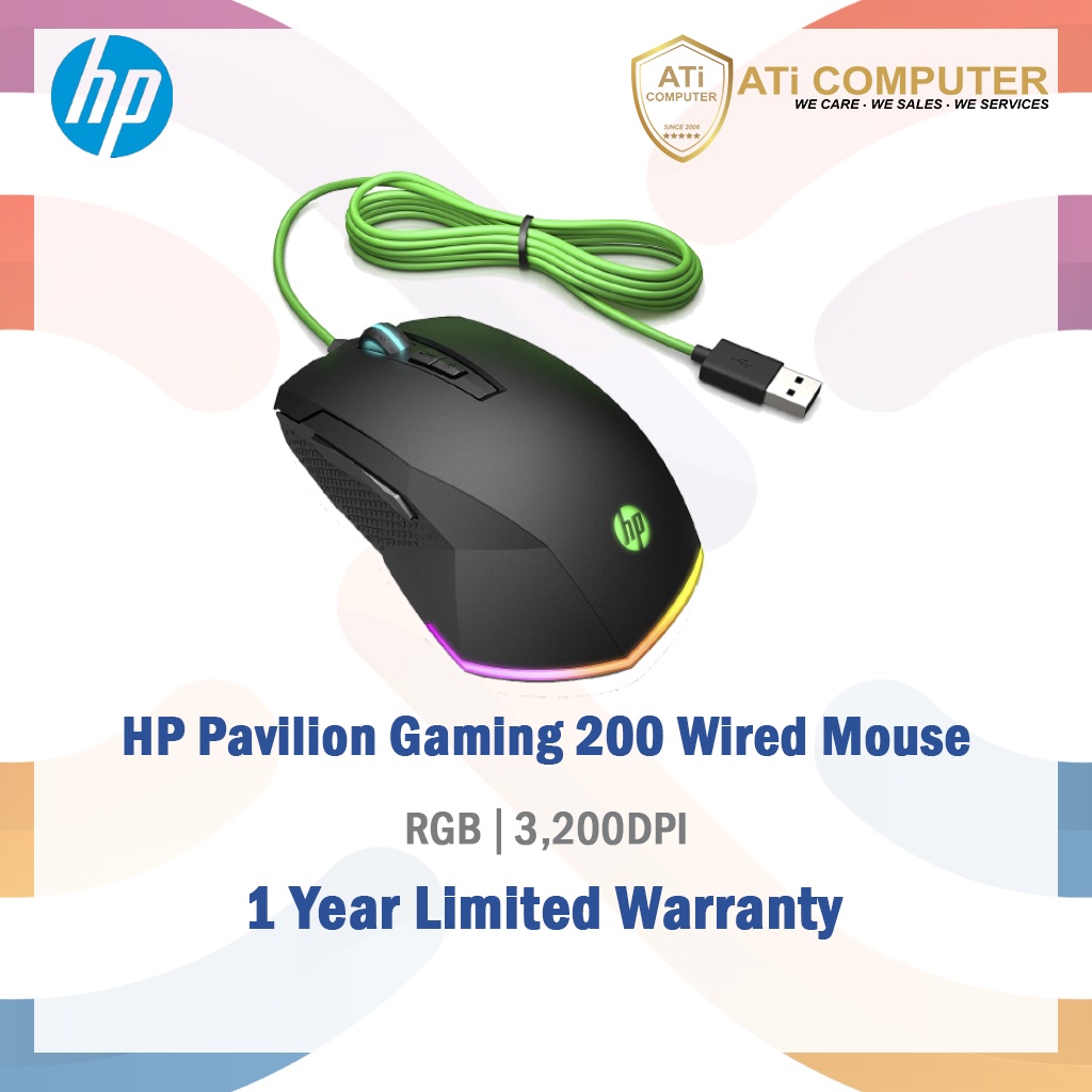 HP Pavilion Gaming 200 Wired USB RGB LED Gaming Mouse 3.200 DPI Pixart ...