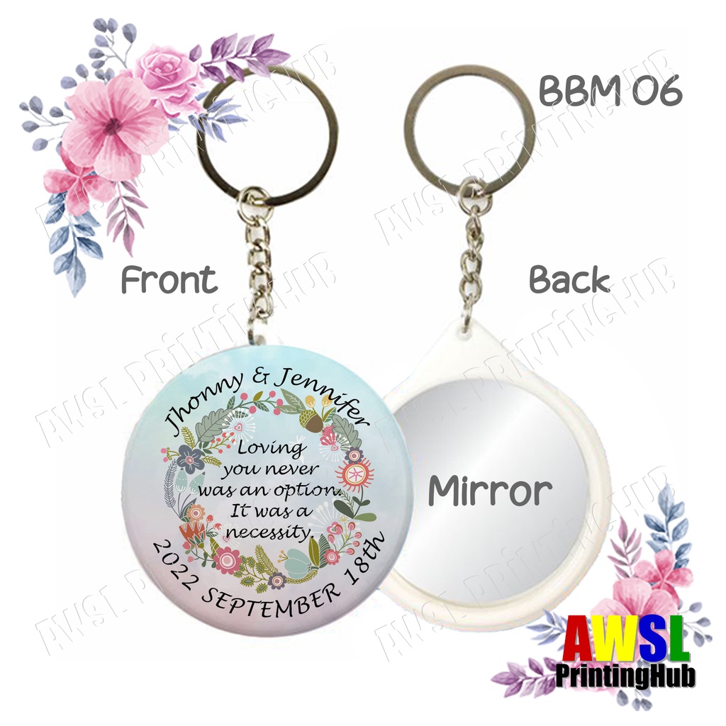 Key Chain Round with Mirror 58mm Wedding Gift Design Customize ...