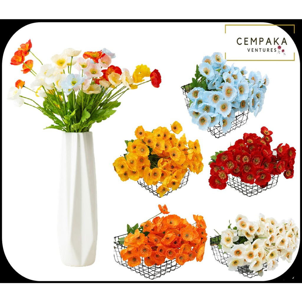 4 Head Poppies Artificial Flower for Wedding Home Office Daisy ...