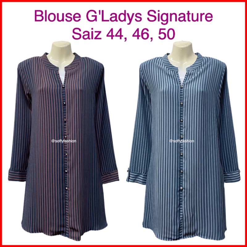 NEW BLOUSE G'LADYS SIGNATURE GLADYS FURSAN STRIPE JALUR DESIGN SAIZ 44 ...