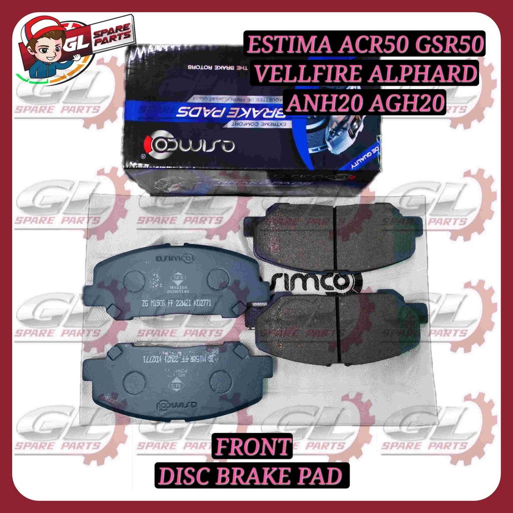 TOYOTA ESTIMA ACR50 GSR50 VELLFIRE ALPHARD ANH20 DISC BRAKE PAD (FRONT ...